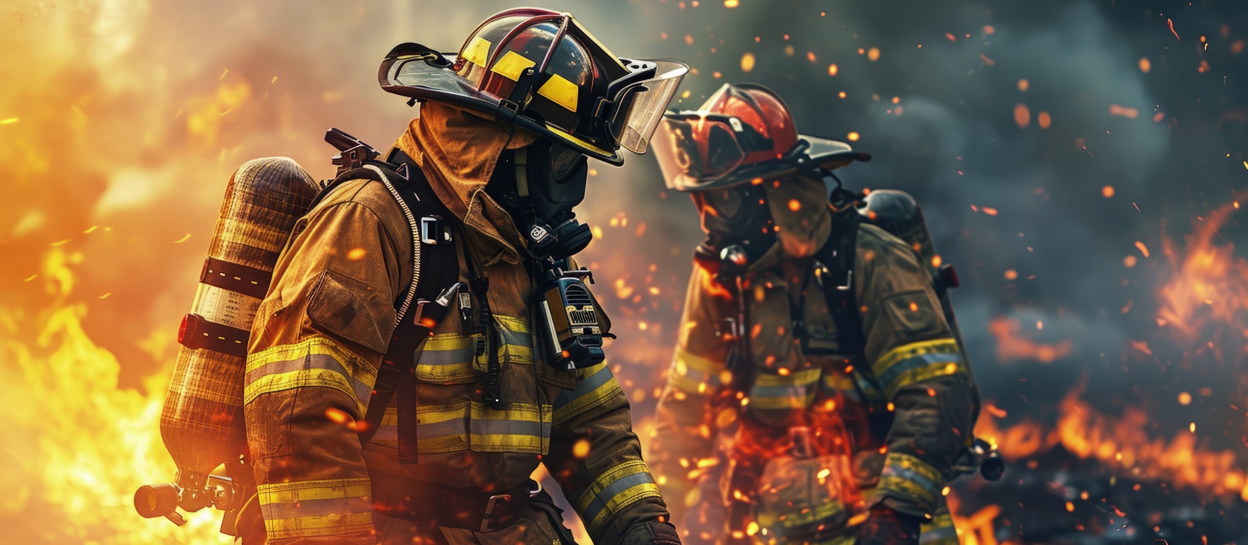 Professional firefighter help their partner through the process of ...